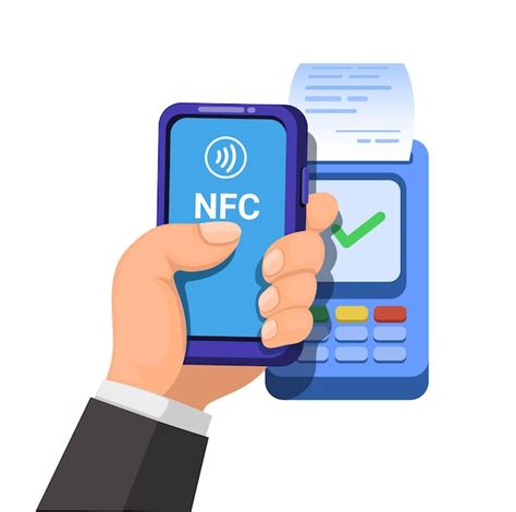 모바일 뱅킹 기호 그림 벡터를 사용하여 스마트폰 비접촉 결제의 Nfc 기술 프리미엄 벡터
