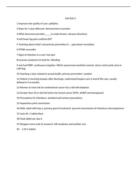 Lab Quiz 3 Answers NUR 160 NUR160 Stuvia US