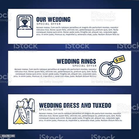 웨딩 라인 아이콘 가로 배너를 설정 합니다 신부 검사 목록에 대 한 서식 파일 웹 배너 디자인 결혼 축 하에 대 한 패턴 예술 기호 플라이어입니다 벡터 개념에 대한 스톡