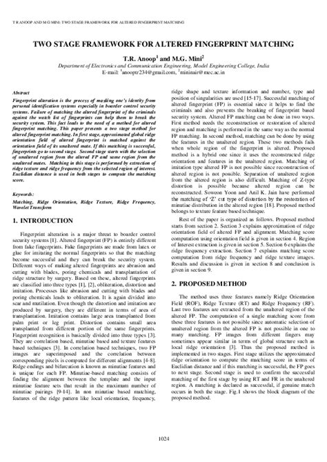 Pdf Two Stage Framework For Altered Fingerprint Matching