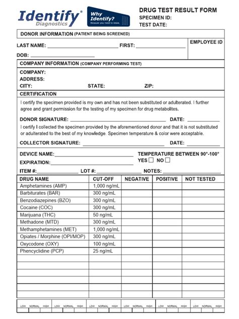 10 Panel Drug Test Cup Printable Results Form Identify Diagnostics Id