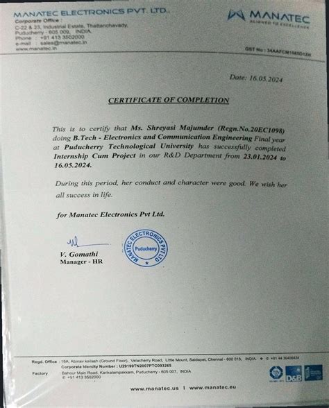 Manatec Electronics Project Internship Careerdevelopment