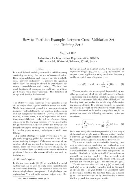 Pdf How To Partition Examples Between Cross Validation Set And Training Set