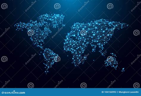 World Map From Lines And Triangles Point Connecting Network On Blue Background Stock Vector