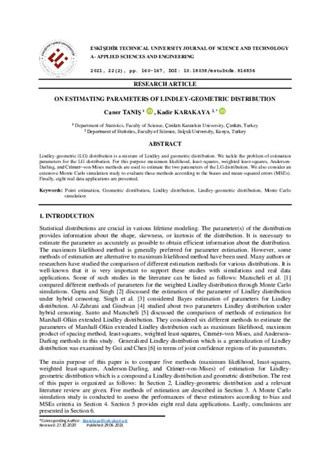 Pdf On Estimating Parameters Of Lindley Geometric Distribution