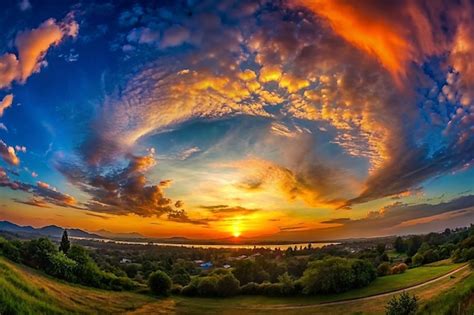 Sunset Panorama Background Premium Ai Generated Image