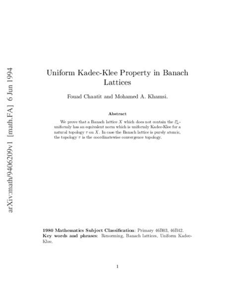 Pdf Uniform Kadec Klee Property In Banach Lattices