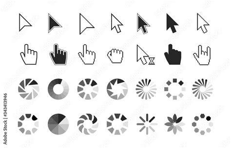 Pointer Icons Hand Cursor Click Wait Loading Sign Computer And Website Interface Elements