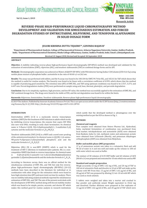 Pdf Reverse Phase High Performance Liquid Chromatography Method Development And Validation For