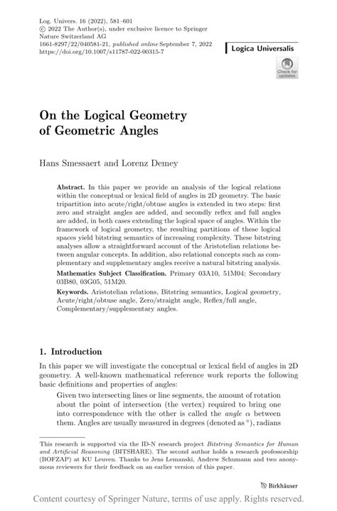On The Logical Geometry Of Geometric Angles Request Pdf