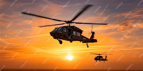 Military Helicopters Take Off For A Mission Concept Military