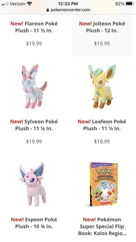 New Eeveelution Plush Now Available On The Pokémon Center Website R