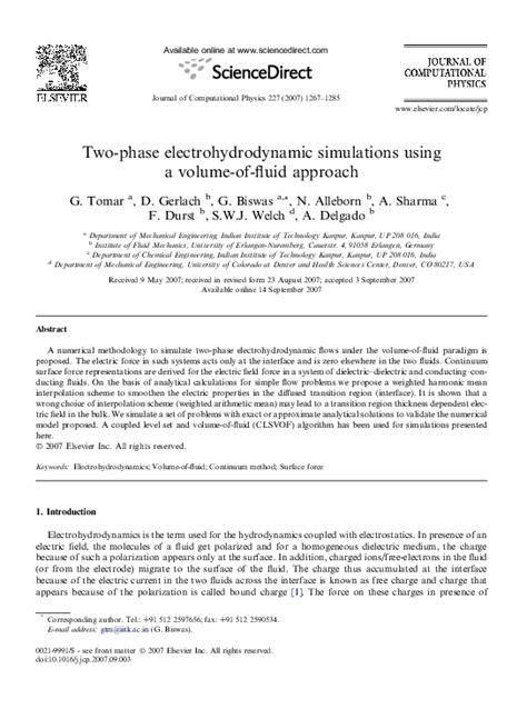 Pdf Two Phase Electrohydrodynamic Simulations Using A Volume Of Fluid