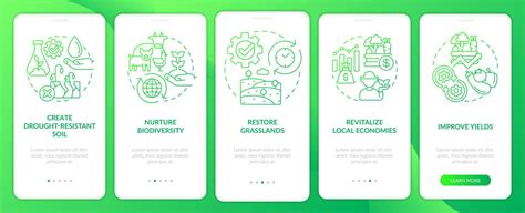 Regenerative Culture Green Gradient Onboarding Mobile App Screen Walkthrough 5 Steps Graphic
