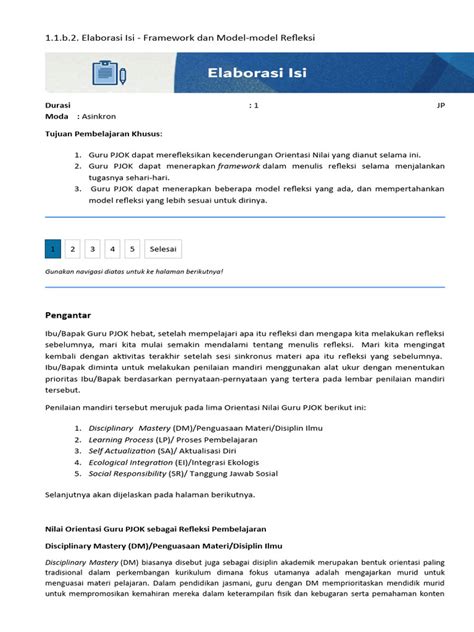 1 1 B 2 Elaborasi Isi Framework Dan Model Model Refleksi Pdf