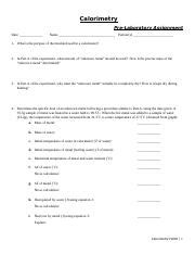 Online Version Calorimetry Lab Spring2020 Docx Calorimetry Pre
