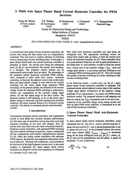 Pdf Multi Axis Space Phasor Based Current Hysteresis Controller For Pwm Inverters