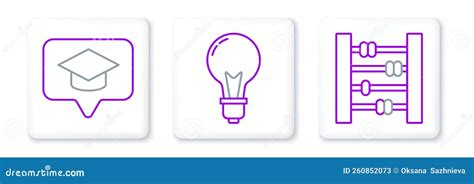 Set Line Abacus Graduation Cap In Speech Bubble And Light Bulb With