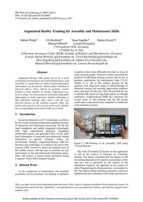 Pdf Augmented Reality Training For Assembly And Maintenance Skills