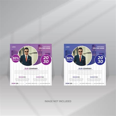 혁신적인 기업 비즈니스 소셜 미디어 게시물 사진 공간이 있는 정사각형 전단지 템플릿 프리미엄 벡터