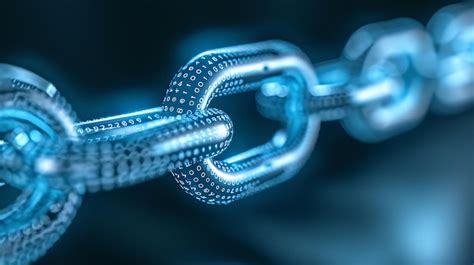 digital blockchain chain link concept with blue matrix binary coding