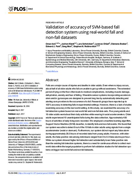 pdf validation of accuracy of svm based fall detection system using