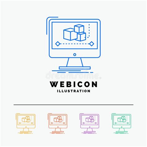 Animation Computer Editor Monitor Software 5 Color Line Web Icon Template Isolated On White