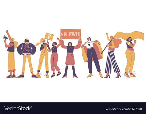 Protesting Young Women Flat Isolated Royalty Free Vector