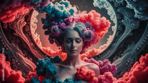 Clouds Of Colored Smoke Surrounding A Woman A Charming And Mysterious Atmosphere Of An Abstract