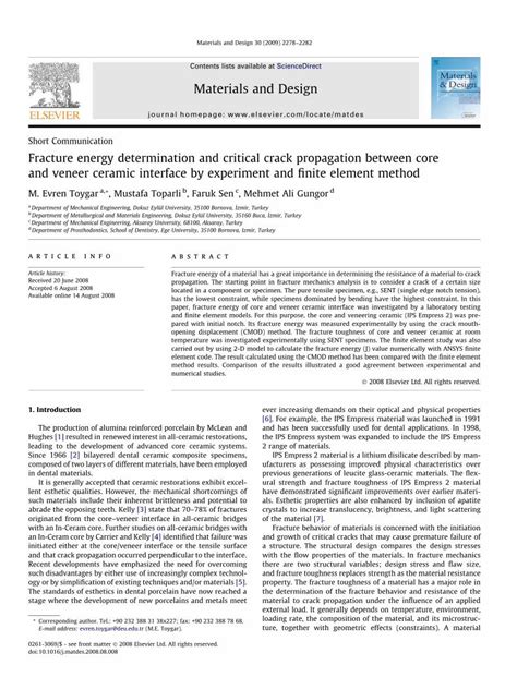 Pdf Fracture Energy Determination And Critical Crack Propagation