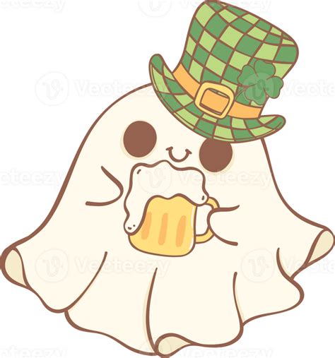 Groovy Retro St Patrick Ghost Cute Kawaii Hand Drawing 39089189 Png