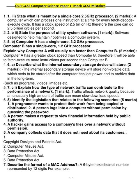 OCR GCSE Computer Science Paper Mock GCSE Mistakes Pdf Well Answered OCR GCSE Stuvia US