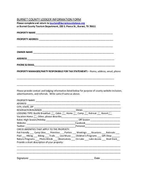 Fillable Online Burnet County Lodger Information Form Fax Email Print Pdffiller