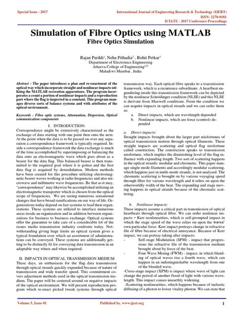 simulation of fibre optics using matlab fibre optics simulation ijertconv5is01163 pdf fiber