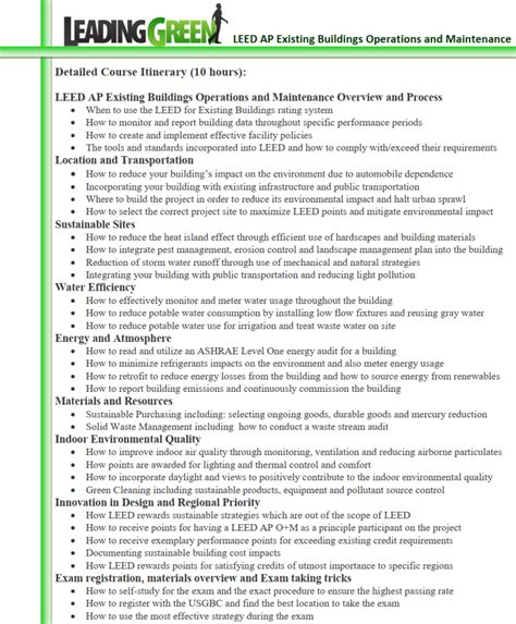 Leed Ap Om Course Itinerary Leadinggreen