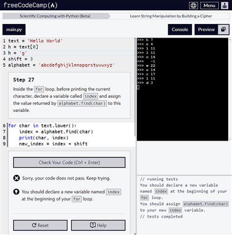 Learn String Manipulation By Building A Cipher Step 27 Python The Freecodecamp Forum