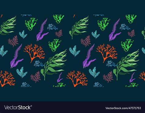 Seamless Pattern Multicolored Seaweed Designs Vector Image