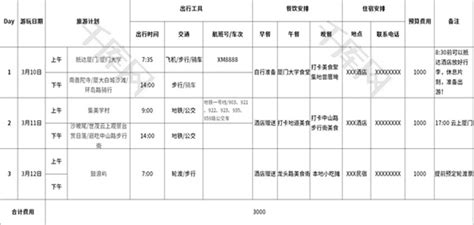 旅游出行计划表excel模板 免费excel表格模板下载 千库网