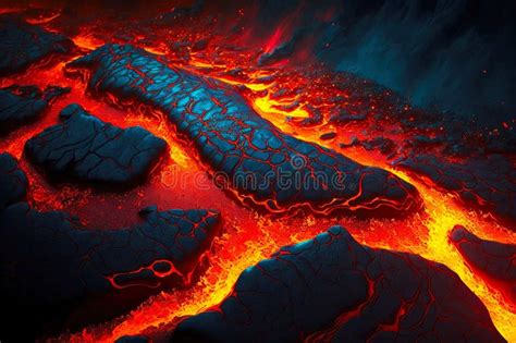 Flashes Of Bright Fire From Lava Texture Spreading Over Surface Stock Illustration