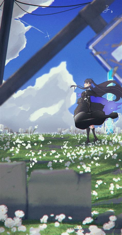 Safebooru 1girl Absurdres Black Dress Black Hair Blue Ribbon Blue Sky