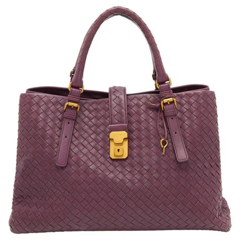 Bottega Veneta Plum Purple Intrecciato Leather Roma Tote For Sale At