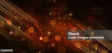 조명 효과가 있는 짙은 갈색 배경에 추상적으로 빛나는 금색 선이 있고 텍스트를 위한 복사 공간으로 반짝입니다 고급스러운 디자인 스타일 검은색에 대한 스톡 벡터 아트 및 기타