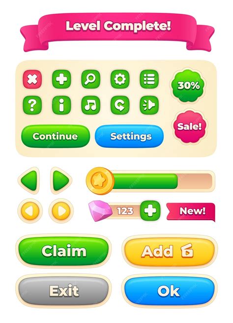 Premium Vector Vector Cartoon Style Game Interface Ui With Buttons Progress Bars Stickers