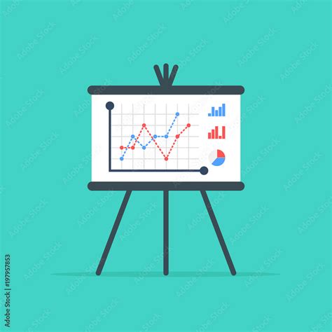 Business Presentation Board Flip Chart With Growing Graph Diagram Report Screen With Market