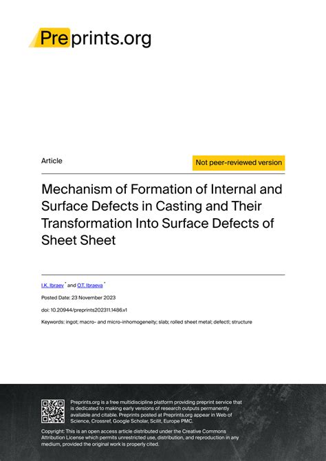 PDF Mechanism Of Formation Of Internal And Surface Defects In Casting And Their Transformation