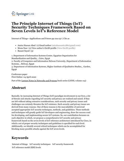 Pdf The Principle Internet Of Things Iot Security Techniques Framework Based On Seven Levels