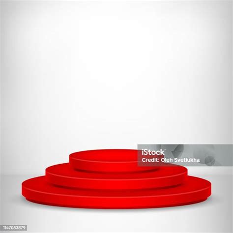 라운드 무대 연단 무대 벡터 배경입니다 시상식을 위한 축제 빨간 연단 장면 벡터 일러스트 3차원 형태에 대한 스톡 벡터 아트 및 기타 이미지 Istock