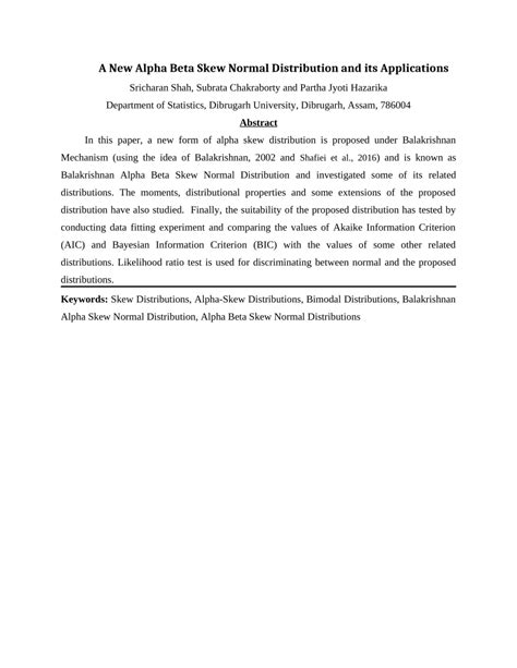 Pdf A New Alpha Beta Skew Normal Distribution And Its Applications