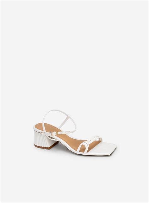 Knot Front Strap Block Heel Sandals Pum 0727 White Vascara
