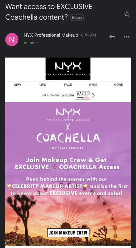 This Morning An Email From Nyx Makeup Coachella Official Partner Was